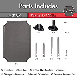 Outdoor Elevated Dog Bed Raised Dog Cots Beds for Large Dogs Indoor & Outdoor Pet Hammock Bed with Frame with Breathable Mesh (Medium, Grey)