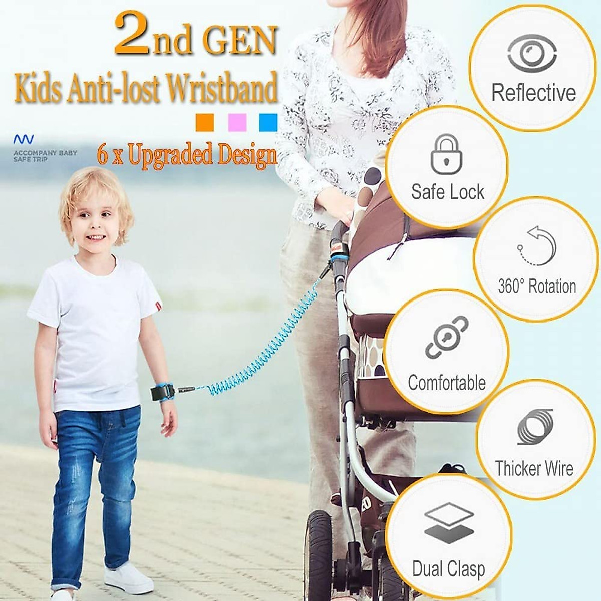 Kids Baby Safety Lock Anti-Lost Night Reflective Harness Rope Wristband Child Leash 2 Meters (Orange)