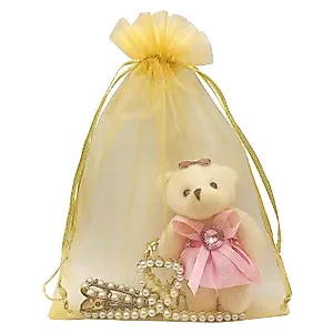 Jexila 100pcs Gold Organza Bags 6X9 Inch with Drawstring Pouch Jewelry Mesh Gift Bags for Wedding Party Favor Bags