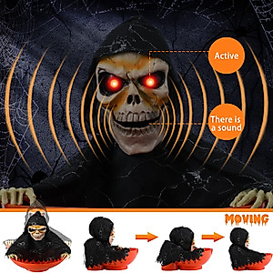 Roshtia 2 Pcs Halloween Candy Bowl Animated Skeleton and Witch Candy Bowl with LED Eyes and Creepy Sound Scary Trick or Treat Bowl Skull Screaming Candy Holder for Prank Props Party Decorations
