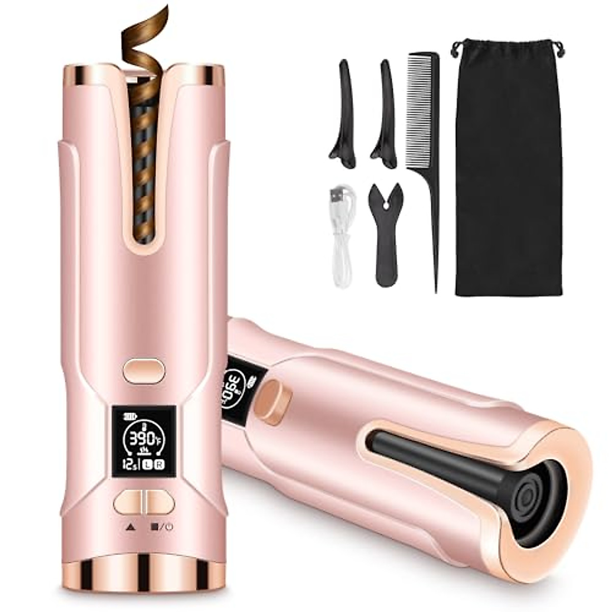 Upgraded Automatic Curling Iron, Cordless Auto Hair Curler with 6 Temps & Timers, Rechargeable & Portable Rotating Curling Wand Styling Tool, Built-in 5000mAh Battery