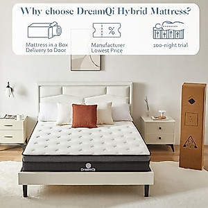 DreamQi Queen Mattress in a Box,8 Inch Hybrid Queen Size Mattresses,Gel Memory Foam and Pocket Spring Queen Bed Mattress,Medium Firm,Breathable Comfort Soft Mattress Pressure Relief