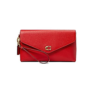 COACH Cross Grain Leather Wyn Wristlet Sport Red One Size