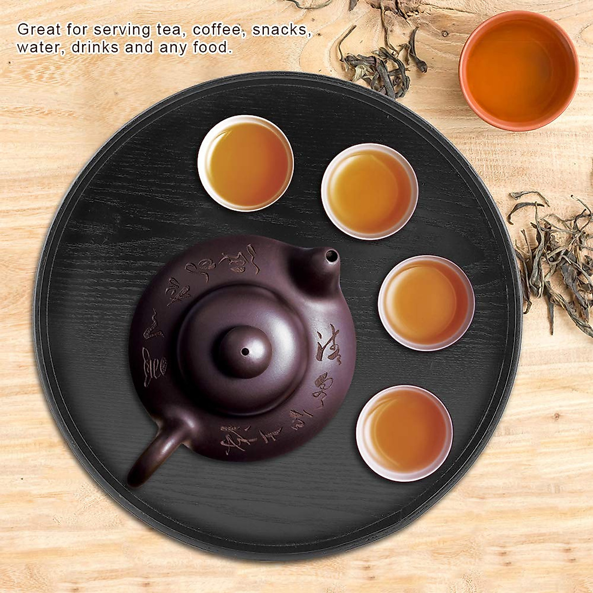 Round Natural Wood Serving Tray Wooden Plate Cheese Plates Coffee Tea Serving Tray Fruit Platters for Coffee Table Living Room Bathroom Bedroom Party