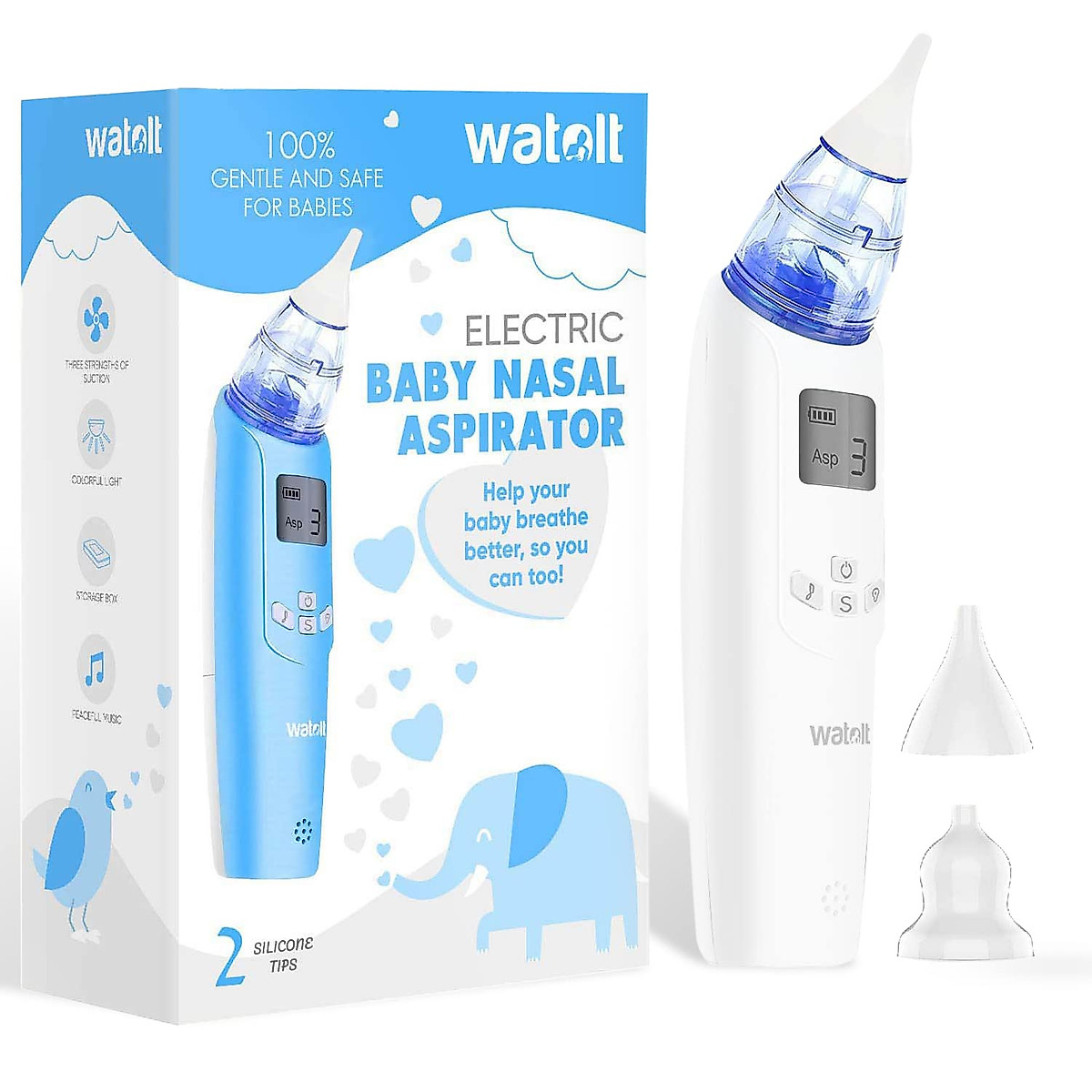 Watolt Baby Nasal Aspirator - Electric Nose Suction for Baby - Automatic Booger Sucker for Infants - Battery Powered Snot Mucus Remover for Kids Toddlers