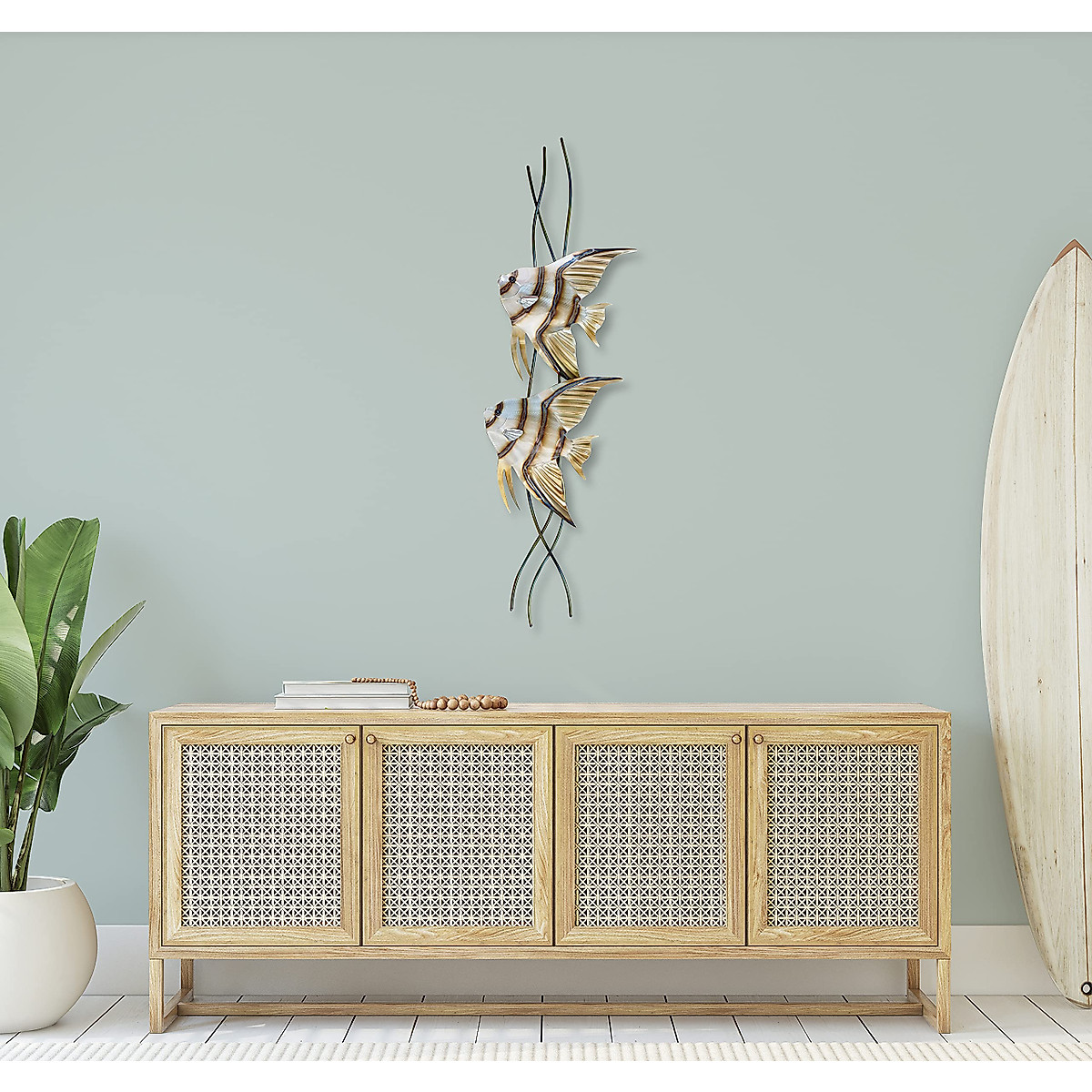 T.I. Design Angelfish Pair Vertical Facing Left Contemporary Coastal Metal Wall Decor