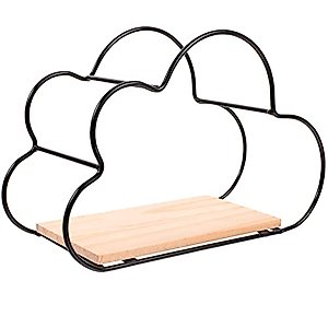 Zerodeko Wall Cloud Storage Shelf Wall Mounted Floating Shelf Hanging Organizer Rack Succulent Pot Holder with Wood Tray for Bookshelf Bathroom Home Supplies Black
