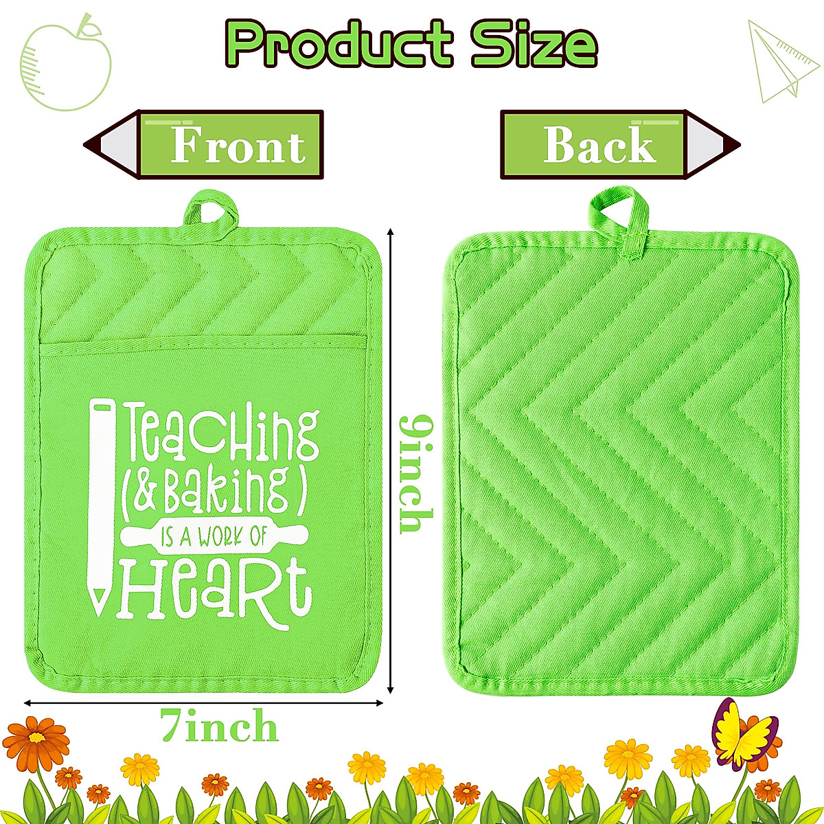 R HORSE 6Pcs Teacher Gift Pot Holder Funny Cookie Bag Silicone Spatula Set for Teacher Appreciation Day Thank You Present Heat Resistant Oven Mitt Ribbon Bows Spatula Baking Gift