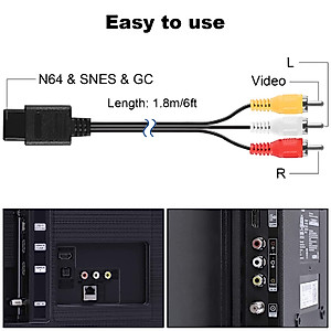 Aokin N64 AV Cable, Audio Video AV Cable Cord for Nintendo 64 N64, Super Nintendo SNES, Gamecube GC, 1.8M/6FT