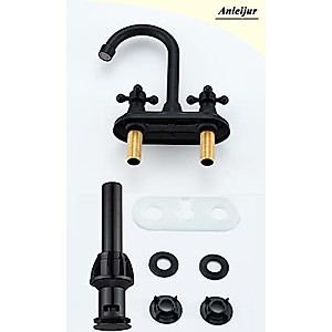 Anleijur Black Bathroom Faucet, Two Handle Bathroom Sink Faucet, 4 Inch Centerset Matte Black Bathroom Sink Faucet with Pop Up Drain, 360 Swivel Spout 2 or 3 Hole RV Bathroom
