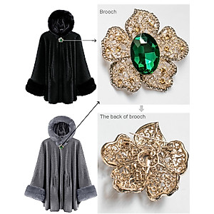 Dahlia Women's Winter Poncho Cape – Luxurious Faux Fur-Trimmed, Shed-Free, Silky Touch, Fleece-Lined Elegant Cloak, Black Large