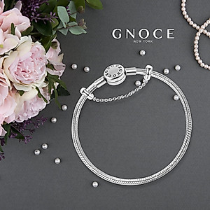 GNOCE Charm Bracelet Stainless Steel Snake Chain Metal Basic Charm Bracelet DIY Bangle with Round shaped Clasp (Stainless Steel, 8.3)
