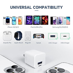 Charging Block, USB C Charger Block Dual Port, TEDNETGO Fast Charging Block, Compatible with Apple Watch Series 8 7 Charger, iPhone 14 Charger Block, iPhone 13 pro Max, 20w Mini Apple Watch Charger
