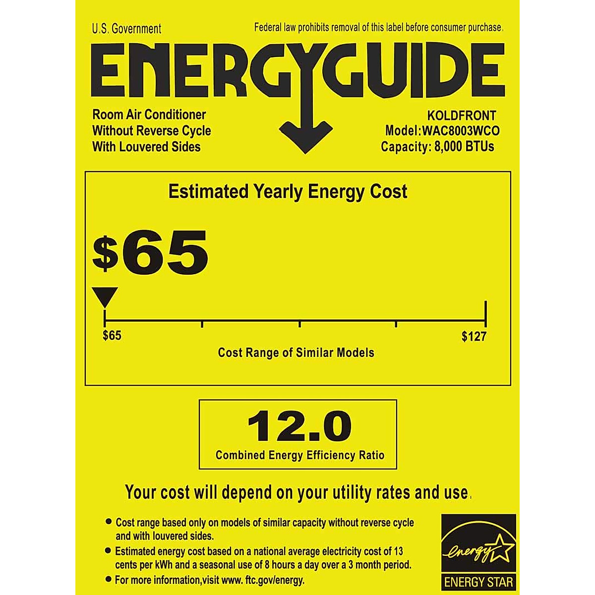 Koldfront WAC8003WCO 8000 BTU 115V Window Air Conditioner with Dehumidifier and Remote Control