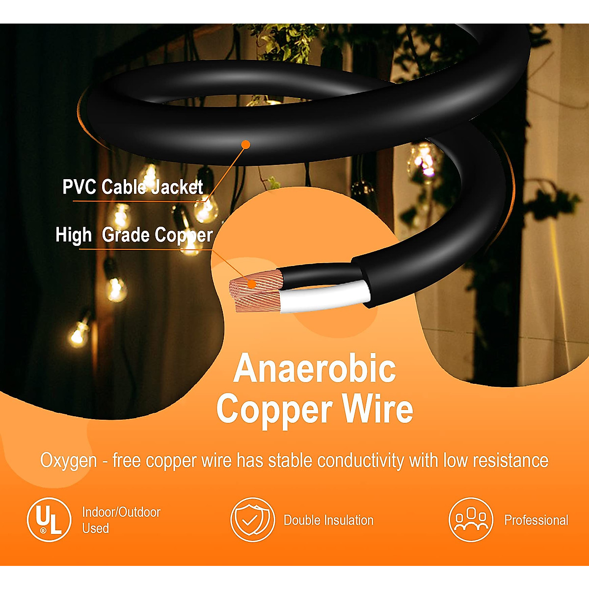 Anxbbo LED Outdoor String Lights, 48FT Patio Lights with 16 Edison Shatterproof Bulbs, UL Listed Heavy-Duty Commercial Grade Strand, Linkable Waterproof Hanging Lights for Outside Deck Backyard Garden