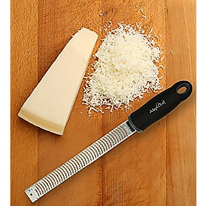 Citrus Lemon Zester & Cheese Grater by AdeptChef - Parmesan Cheese, Lemon, Ginger, Garlic, Nutmeg, Vegetables, Fruits - Very sharp Stainless Steel Blade Protective Cover, Dishwasher Safe