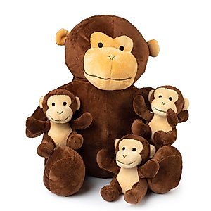 Talking Stuffed Mommy Monkey with 3 Baby Monkeys in her Tummy | Plush Monkey | Monkey Stuffed Animals | Stuffed Animal Family | Stuffed Animal Mom and Baby | Stuffed Animals for Ages 0+
