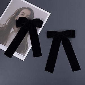 2PCS Handmade Velvet Bow Hair Clips, Headbands for Women Girls, Elegant Hair Ties Hair Styling Accessories, Hair Band Set, Gifts for Mom, Yoga Outdoor Headdress Decor, Black