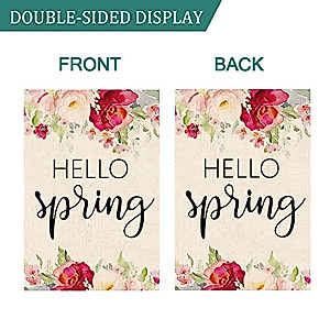 Tosewever Hello Spring Flower Garden Flag 12.5x18 Inch Spring Summer Vertical Double Sided Floral Decor Burlap Yard Flag for Seasonal Holiday Outdoor Farmhouse Decorations (12.5x18 inch)