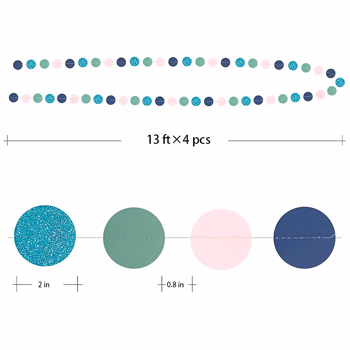 Blue Pink Green Circle Garland for Little Mermaid Party Decoration Hanging Circle Dots Streamer Backdrop Banner Decor for Under The Sea Birthday Wedding Baby Shower Anniversary