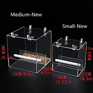 Automatic Bird Feeder No Mess Bird Cage Pet Feeder Seed Food Container for Parakeet Canary Cockatiel Parrot Finch Canary Acrylic (6.3 x 6.3 x 6.3 inch)