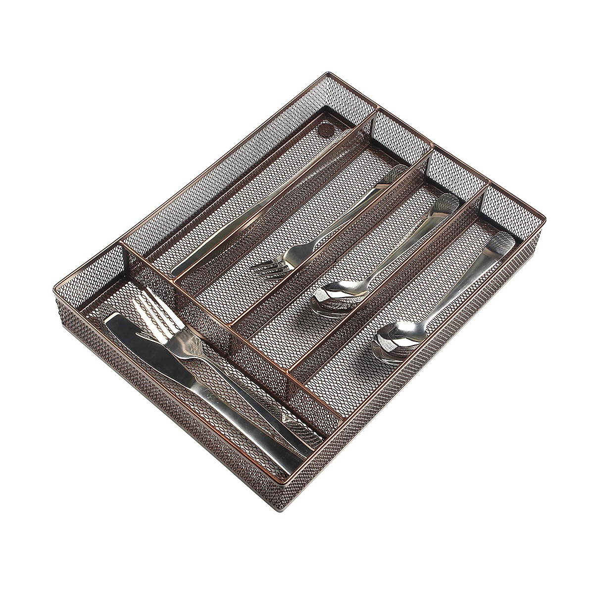 GBmall Kitchen Cutlery Trays, 5 Compartments Steel Mesh storage | The Mesh Collection (Coffee)