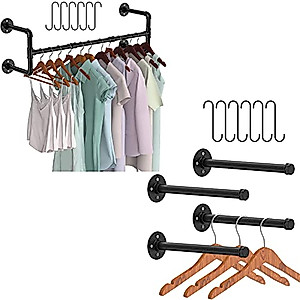Folews Industrial Pipe Clothing Rack Wall Mounted 48.8 Inch Wall Clothing Rack Garment Rack for Hanging Clothes Coats Laundry Room Organizer Storage Hanger Shelf Space Saving