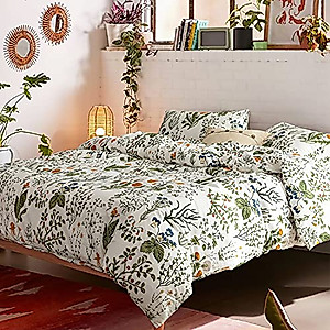ECOCOTT 3 Pieces Floral Duvet Cover Sets King Size,100% Natural Cotton Floral Pattern 1 Duvet Cover with Zipper and 2 Pillowcases, Ultra Soft and Easy Care Breathable Cozy Simple Style Bedding Set