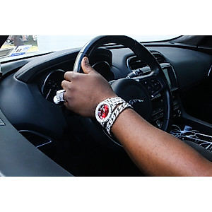 Charles Raymond Mens Silver Big Rocks with Roman Numerals Fully Iced Out Colorful Dial Watch - ST10327 RN Single (Blood Red/Silver)