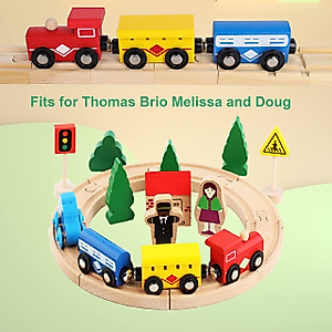 Wooden Train Tracks Toys for Toddler, 33 Pieces Magnetic Train with Wooden Tracks Fits for Thomas, Brio, Chuggington, Melissa and Doug, Wooden Rail Set Train Toy gifts for 3 4 5 Years Old Girls & Boys