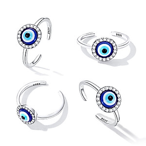 Shysnow Sterling Silver Evil Eye Ring for Women Blue Evil Eyes Nazar Ojos Open Adjustable Rings Dainty Turkish Greek Third Eye Enamel Cubic Zirconia Ring Lucky Protection Jewelry