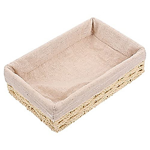 VOSAREA Small Wicker Baskets with Liners Shelf Baskets Rectangular Basket Rattan Wicker Baskets Sundries Organizer Cosmetic Makeup Holders (Beige)