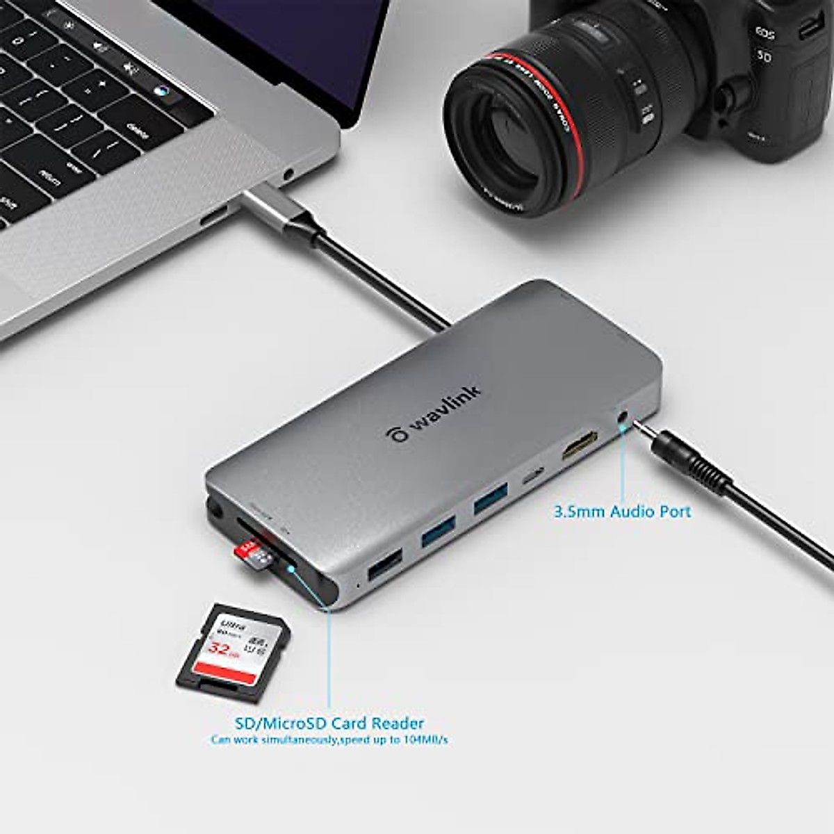WAVLINK USB C Hub, 10-in-1 Type C Adapter Mini Docking Station with 4K 30Hz HDMI,2K 60Hz VGA,RJ45 Ethernet,2 USB 3.0,USB 2.0,SD/TF Card Reader,3.5mm Audio Jack,87W PD for Windows Mac and More