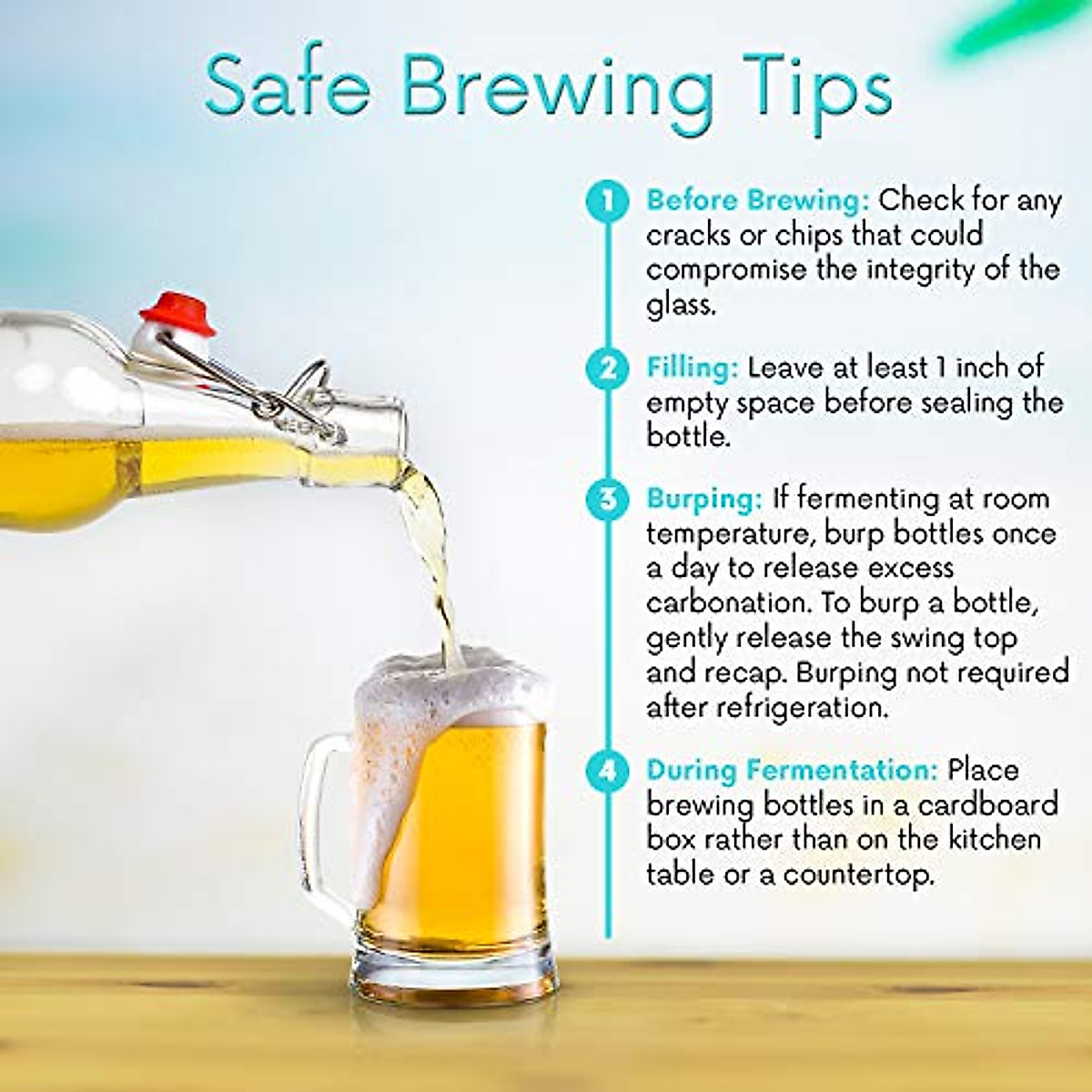 WILLDAN Set of 6-8.5oz Swing Top Glass Bottles - Flip Top Brewing Bottles For Kombucha, Kefir, Vanilla Extract, Beer - Airtight Caps and Leak Proof Lids, Bonus Gaskets and Funnel