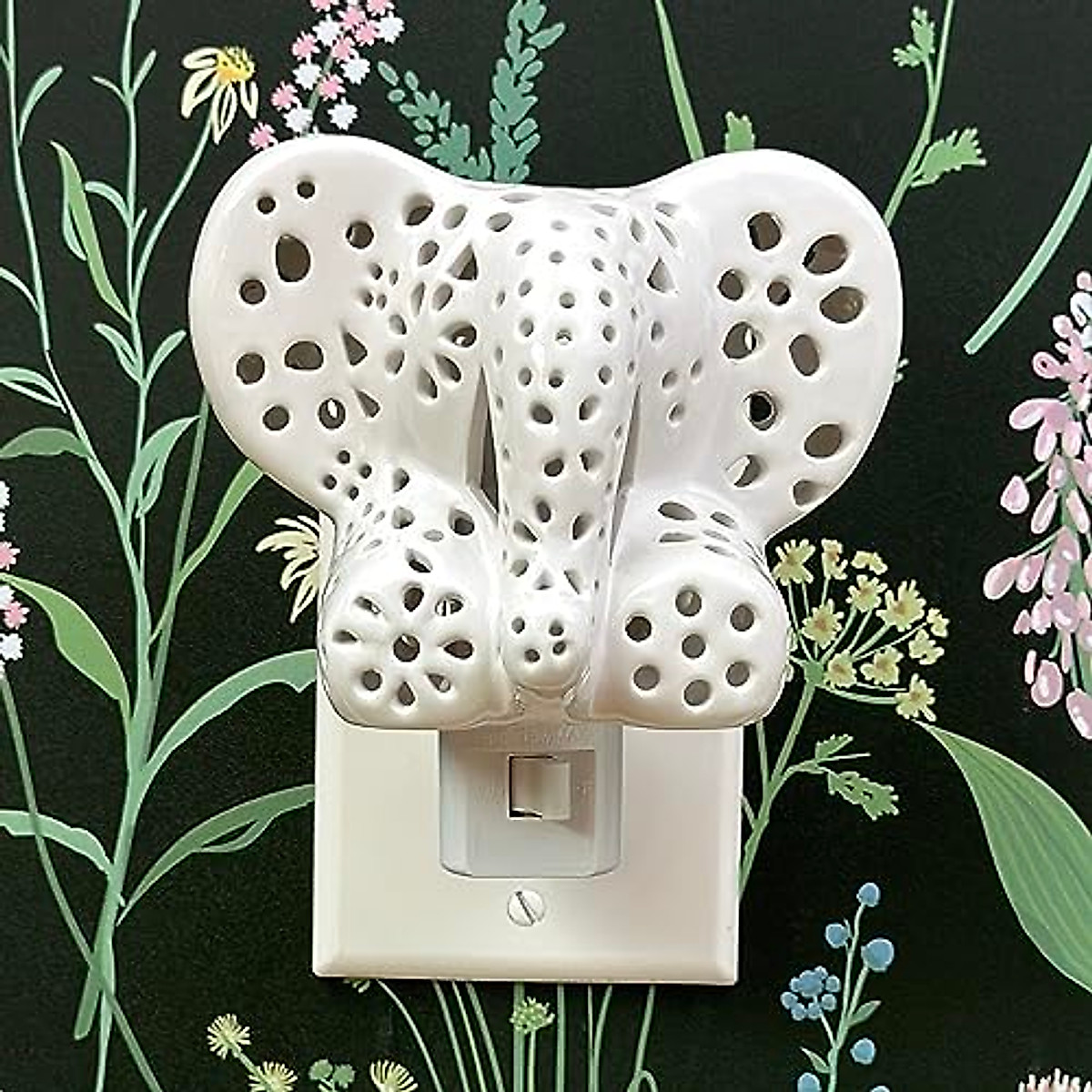 Lilys Lights Handmade LED Ceramic Elephant Plug in Night Light for Kids (White Elephant)