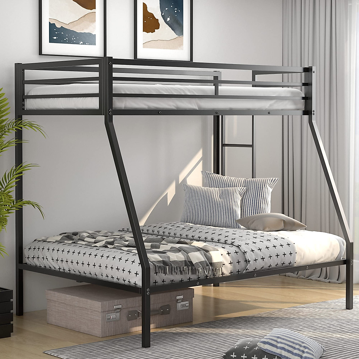 KOMFOTT Metal Twin Over Full Bunk Bed, Heavy Duty Bed Frame with Integrated Ladder, Full-Length Guardrails for Teens & Adults, Space-Saving Bunk Bed for Bedroom & Dorm, No Box Spring Required