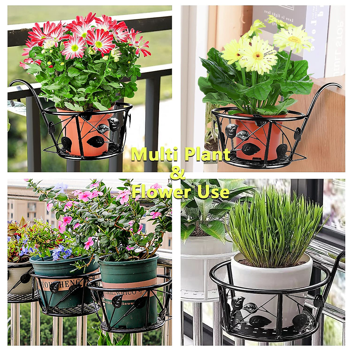 2 Pack Hanging Planters for Railings, Fence Flower Pot Holders Iron Hanging Baskets Plant Stand
