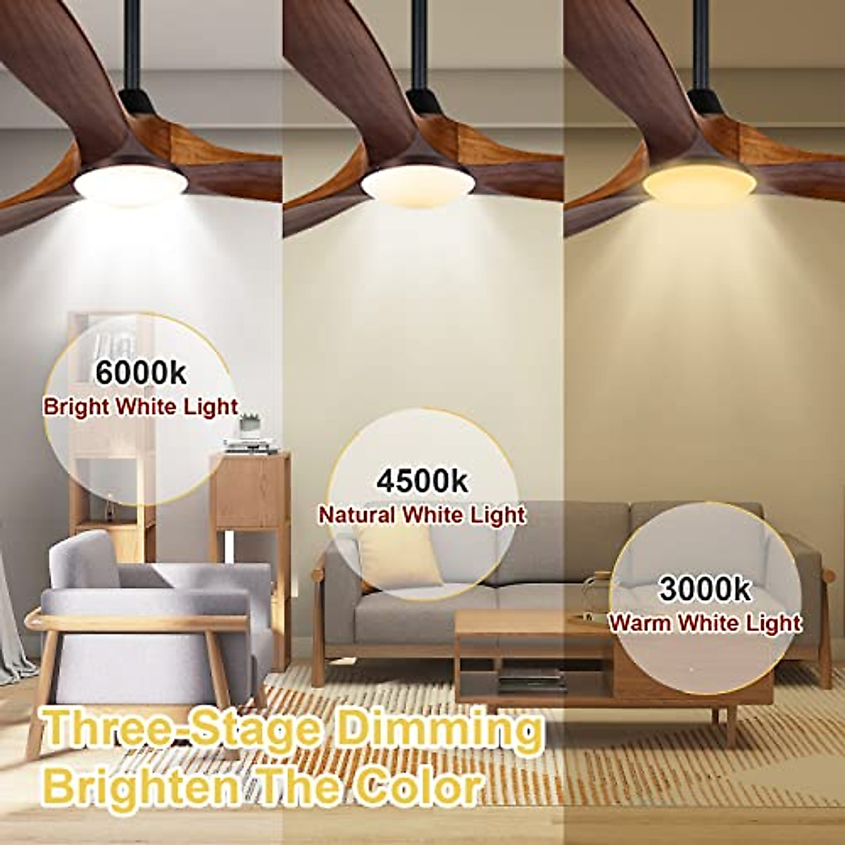 ZHUYILONG 60 Inch Ceiling Fans with Lights and Remote, LED Ceiling Fan with Light, Modern Indoor Outdoor Ceiling Fan for Patios Bedroom Living Room Kitchen Farmhouse (WY-038)
