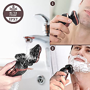 Electric Razor for Men, 4-in-1 Electric Shavers Cordless Face Shaver Rechargeable Men’s Razor Waterproof Rotary Shaver with Charge Station Nose Sideburns Trimmer Cleaning Brush Gift for Father Him