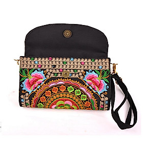 Chinese Embroidered Casual Canvas Women’s Wallets Zipper Closure Purse Wristlet