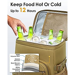 TACTICISM Backpack Cooler 38 Cans Tactical Lunch Backpack for Men Work - Molle Soft Cooler Backpack Insulated Waterproof Leak Proof - Camping Beach Kayaking Hiking Fishing Accessories - Brown