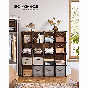 SONGMICS Cube Storage Organizer, 16-Cube Book Shelf, Closet Organizers and Storage, Room Organization, Cubby Shelving for Bedroom Living Room, 48.4 x 12.2 x 48.4 Inches, Rustic Brown ULPC442A01