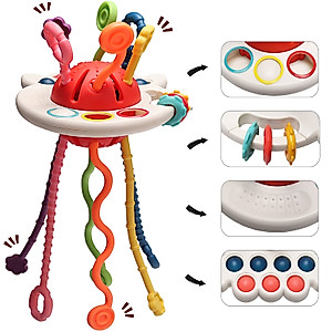 Montessori Toys for 18M+, UFO Food Grade Silicone Pull String Activity Toy, Baby Sensory Toys for Toddlers, Travel Toys for Babies, Baby Toys Developing Fine Motor Skills Toys Gift for 1+ Year Old