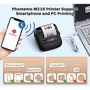 Phomemo M220 Label Maker, Bluetooth Label Printer, 3.14 Inch Portable Thermal Label Maker Machine for Barcode, Labeling, Organizing, Small Business, Compatible with iOS & Android, with 3 Label