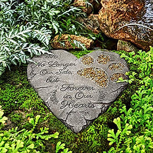 OBSI Pet Memorial Stone - Gray | Dog or Cat Garden Stone Heart Paw Print | Headstone Memory Gifts for Pet Loss