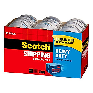 Scotch Heavy Duty Packaging Tape, 1.88" x 54.6 yd, Designed for Packing, Shipping and Mailing, Guaranteed to Stay Sealed, 3" Core, Clear, 18 Rolls (3850-18CP)