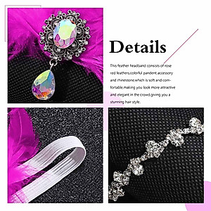 GENBREE 1920s Flapper Headpiece Rose Red Feather Headband Rhinestone Headbands Prom Party Hair Accessories for Women