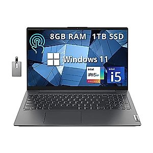 Lenovo 2022 IdeaPad 5i 15.6" FHD IPS Touchscreen Laptop, Intel 11th Gen i5-1135G7, 8GB RAM, 1TB PCIe SSD, Intel Iris Xe Graphics, Backlit Keyboard, HD Webcam, Grey, Win 11, 32GB Snowbell USB Card