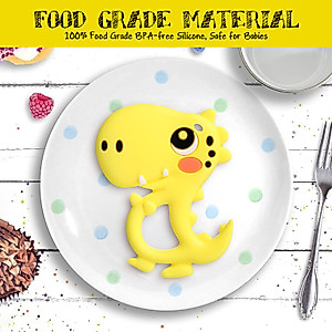 BBBiteMe Baby Teething Toys Silicone Dinosaur Baby Teethers for Babies 0-6, 6-12 Months, BPA-Free Teether Gifts Baby Shower Toy for Toddlers and Infants(Yellow)