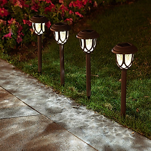 EXCMARK 10 Pack Solar Lights Outdoor Decorative Garden Yard Lights for Pathway Walkway Sidewalk Driveway. (Brown, Warm White)